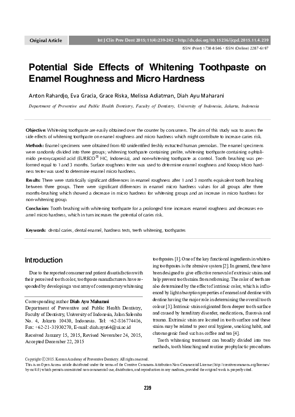 (PDF) Potential Side Effects of Whitening Toothpaste on Enamel ...
