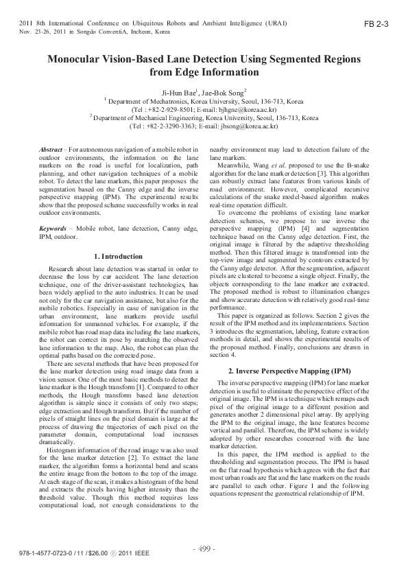 (PDF) Monocular vision-based lane detection using segmented regions from edge information