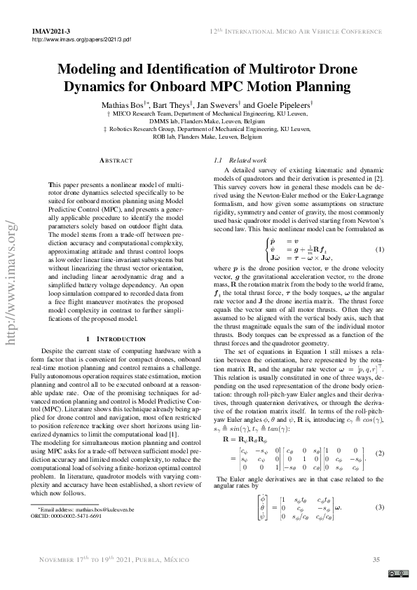 (PDF) Modeling and Identification of Multirotor Drone Dynamics for ...