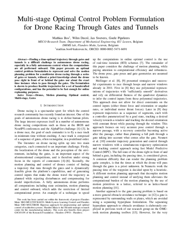 (PDF) Multi-stage Optimal Control Problem Formulation for Drone Racing ...