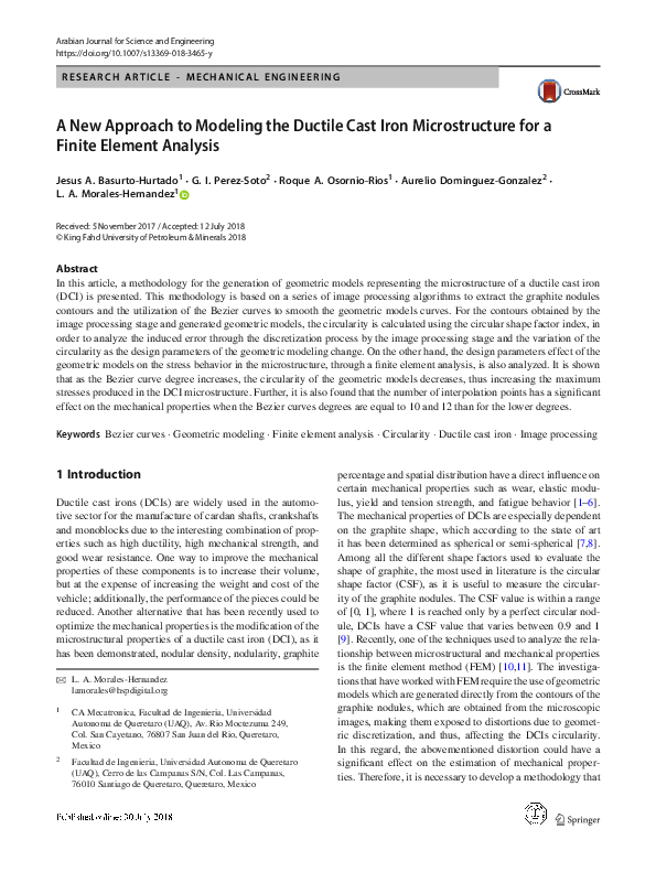 (PDF) A New Approach to Modeling the Ductile Cast Iron Microstructure for a Finite Element Analysis