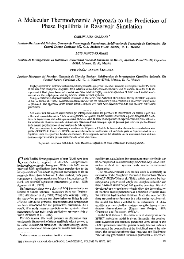 (PDF) A molecular thermodynamic approach to the prediction of phase ...