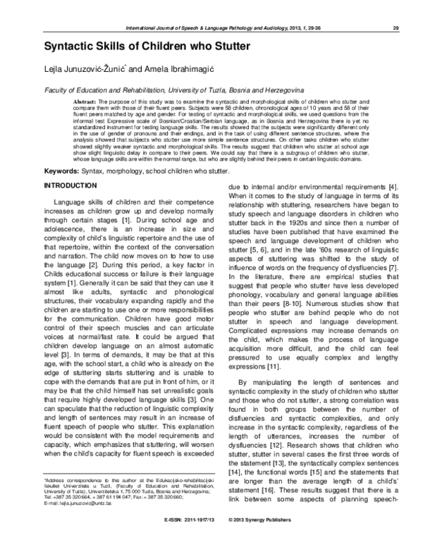 (PDF) Syntactic Skills of Children who Stutter