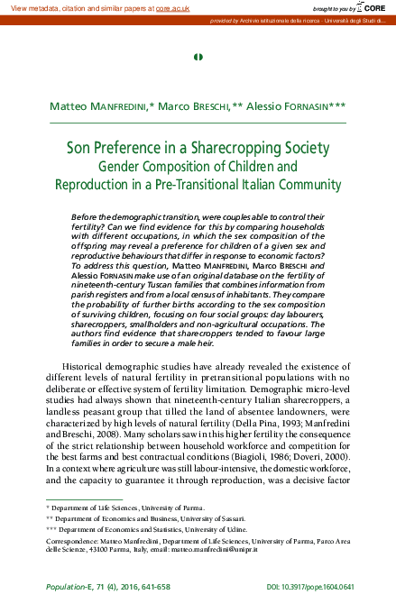(PDF) Son Preference in a Sharecropping Society: Gender Composition of ...