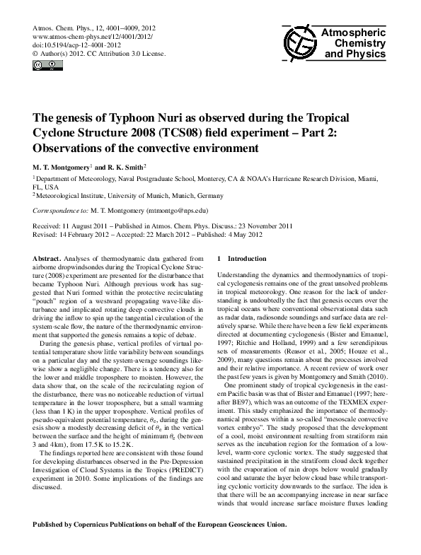 (PDF) The genesis of Typhoon Nuri as observed during the Tropical ...