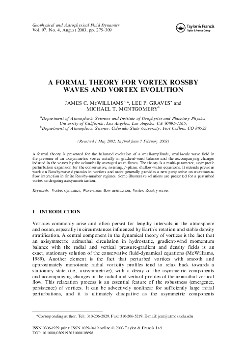 (PDF) A Formal Theory for Vortex Rossby Waves and Vortex Evolution