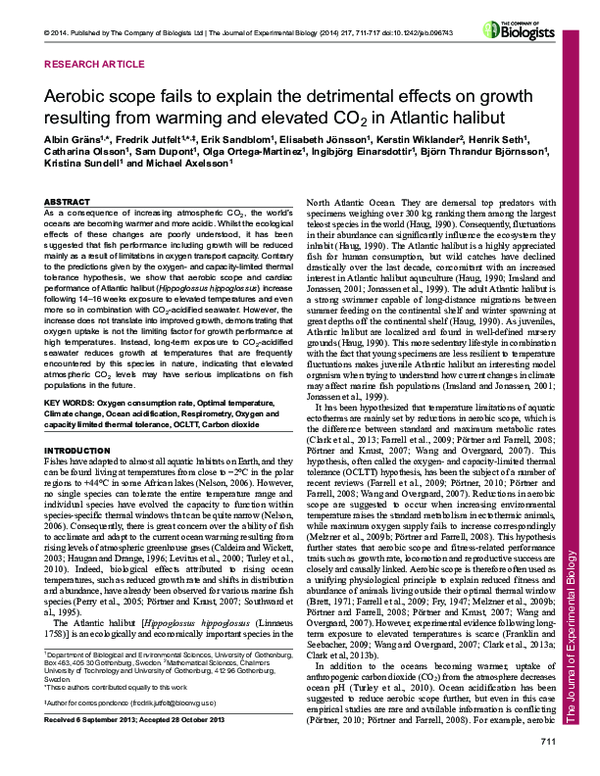 (PDF) Aerobic scope fails to explain the detrimental effects on growth ...