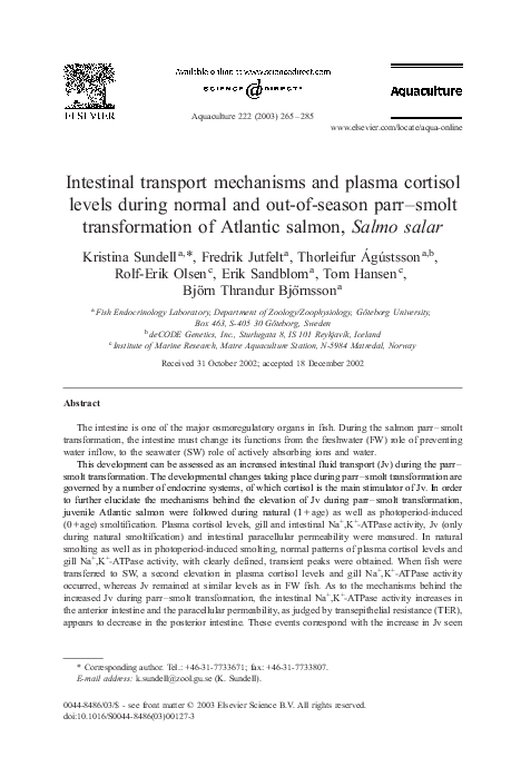 (PDF) Intestinal transport mechanisms and plasma cortisol levels during ...