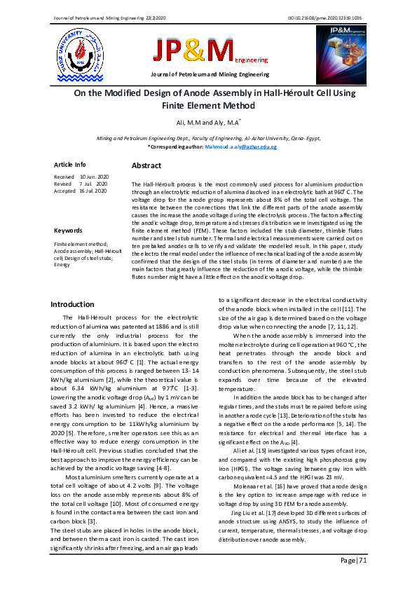 Pdf On The Modified Design Of Anode Assembly In Hall Héroult Cell