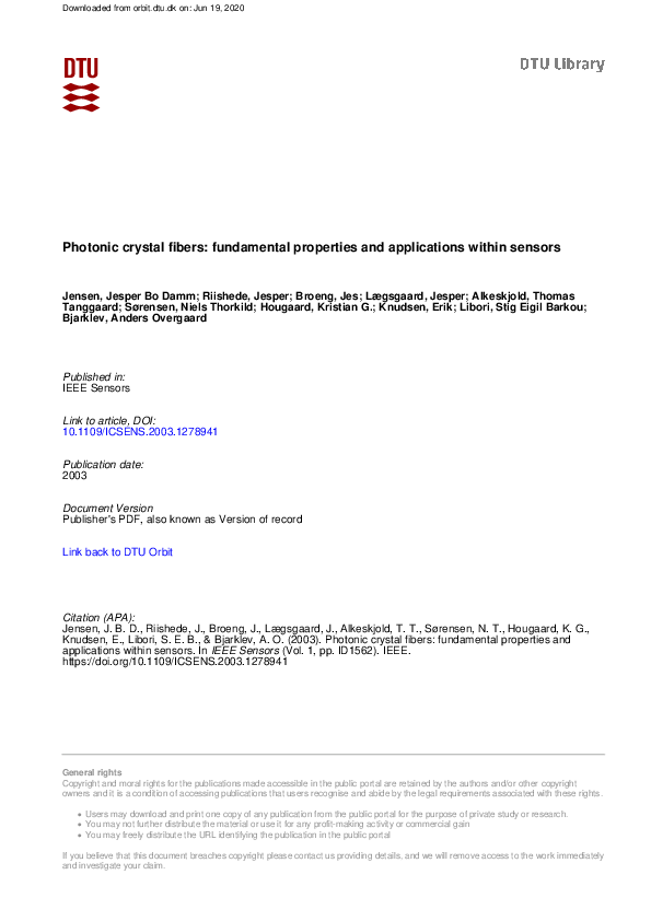 (PDF) Photonic crystal fibers; fundamental properties and applications within sensors