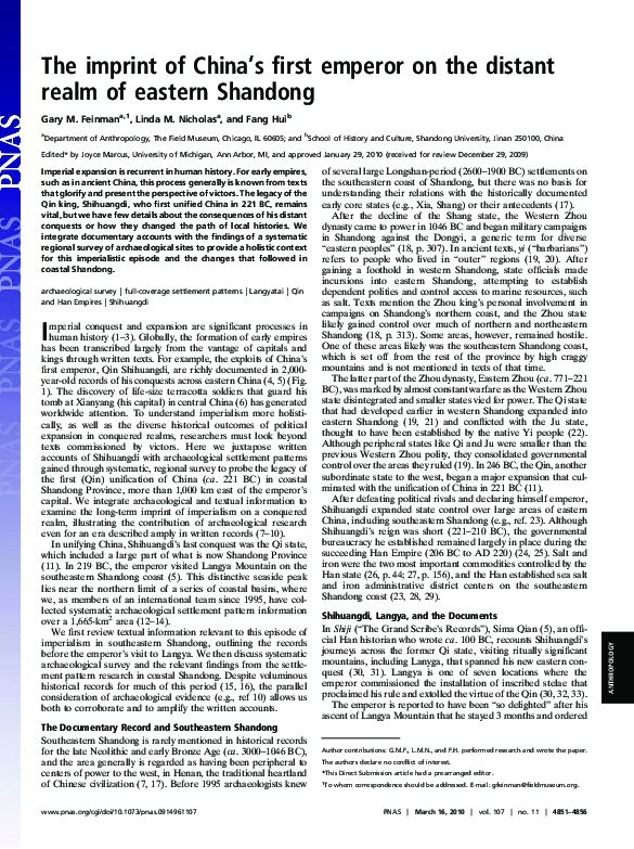(PDF) The imprint of China’s first emperor on the distant realm of ...