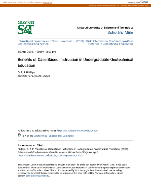 (PDF) Benefits of Case Based Instruction in Undergraduate Geotechnical ...
