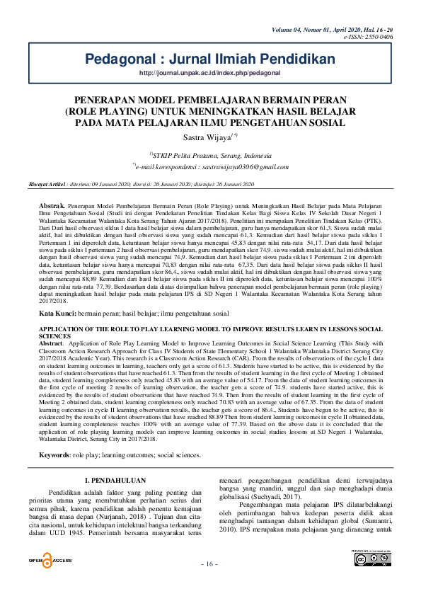 (PDF) PENERAPAN MODEL PEMBELAJARAN BERMAIN PERAN (ROLE PLAYING) UNTUK ...