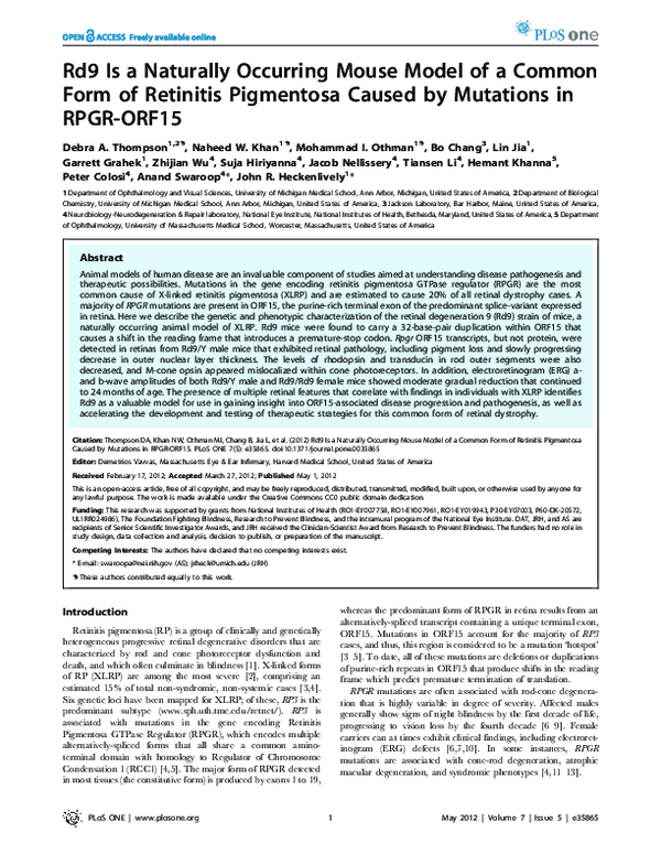 (PDF) Rd9 Is a Naturally Occurring Mouse Model of a Common Form of ...