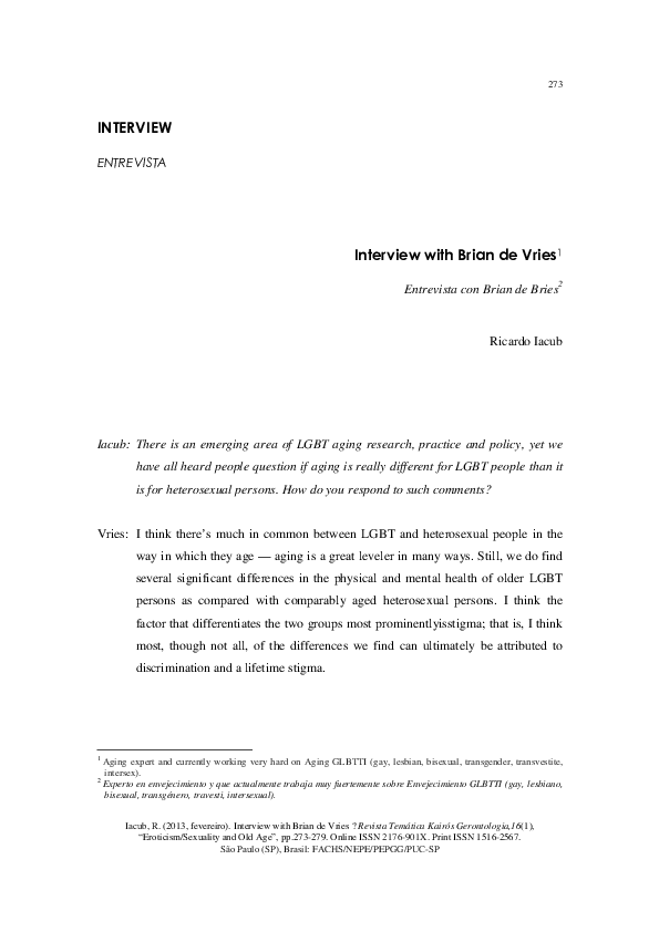 (PDF) Interview with Brian de Vries Entrevista con Brian de Bries