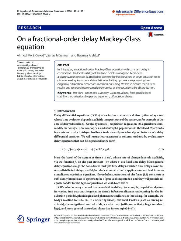 (PDF) On a fractional-order delay Mackey-Glass equation
