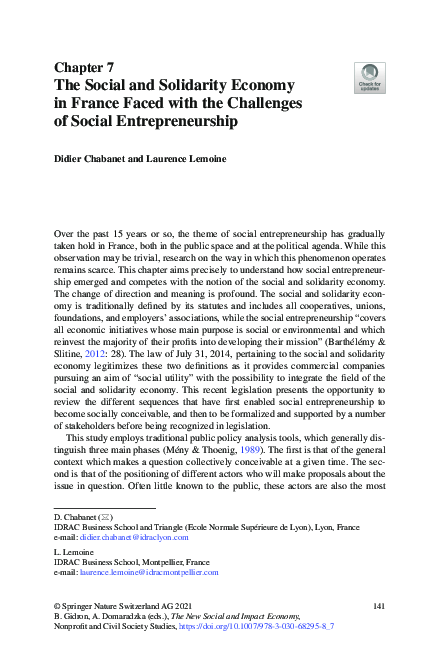 (PDF) The Social and Solidarity Economy in France Faced with the ...
