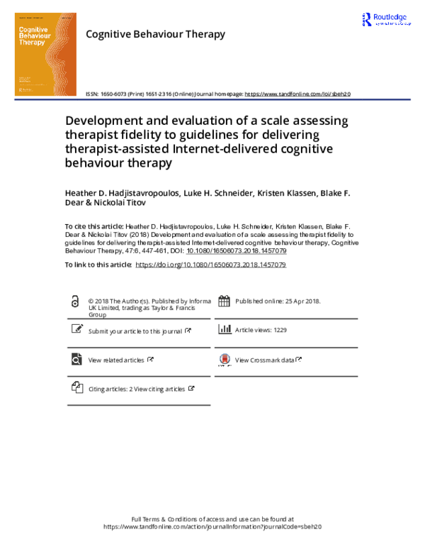 (PDF) Development and evaluation of a scale assessing therapist fidelity to guidelines for ...