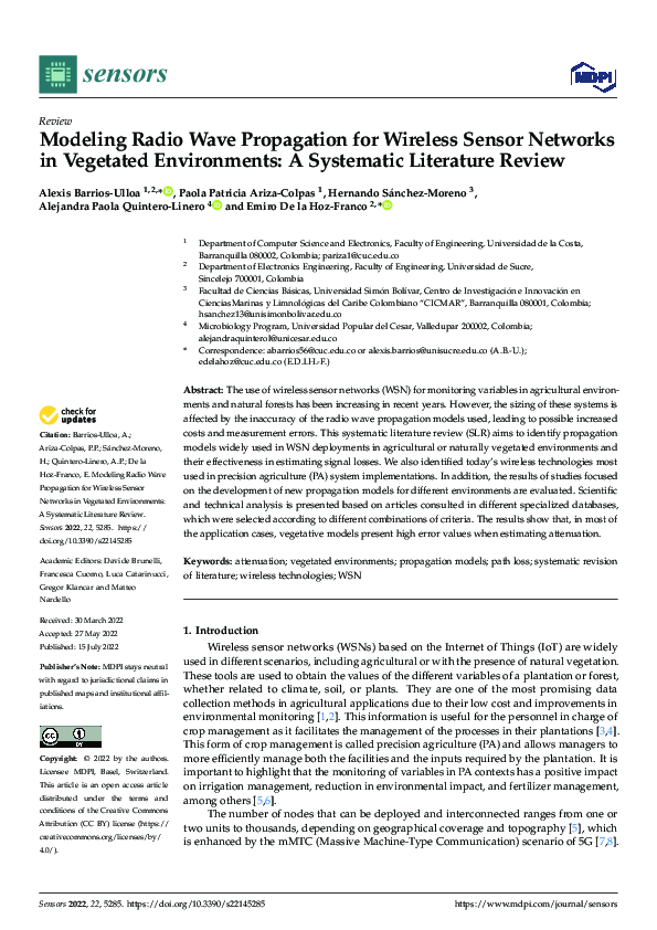 (PDF) Modeling Radio Wave Propagation for Wireless Sensor Networks in Vegetated Environments: A ...