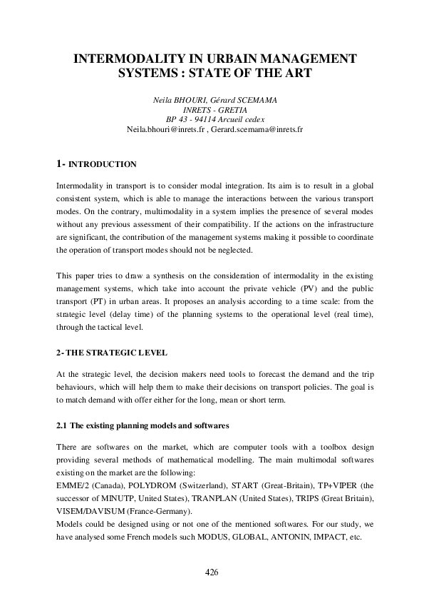 (PDF) Intermodality in Urbain Management Systems : State of the Art