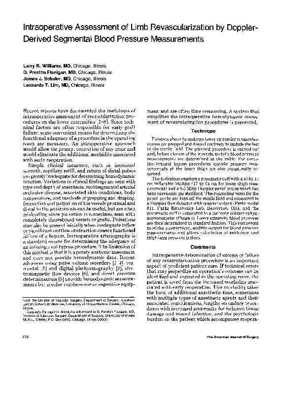 (PDF) Intraoperative assessment of limb revascularization by Doppler ...