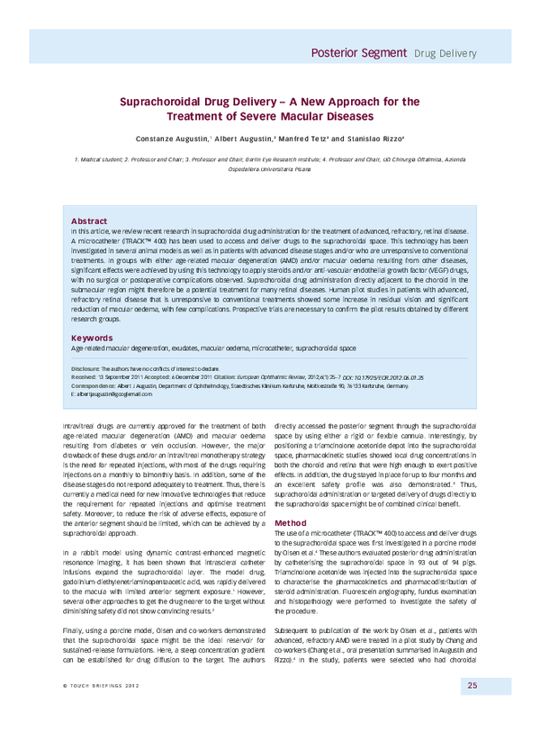 (PDF) Suprachoroidal Drug Delivery – A New Approach for the Treatment ...
