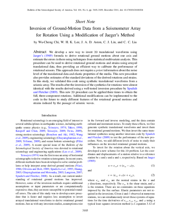 (PDF) Inversion of Ground-Motion Data from a Seismometer Array for Rotation Using a Modification ...