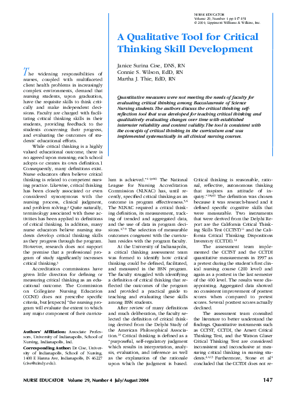 (PDF) A Qualitative Tool for Critical Thinking Skill Development