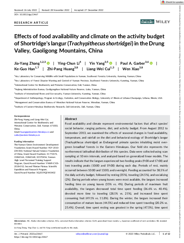 (PDF) Effects of food availability and climate on the activity budget ...