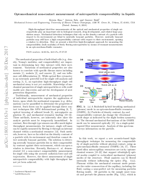 (PDF) Optomechanical non-contact measurement of microparticle compressibility in liquids