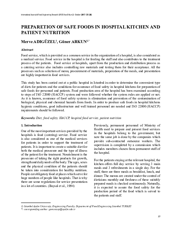 (PDF) Preparetion of Safe Foods in Hospital Kitchen and Patient Nutrition