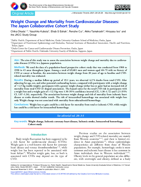 (PDF) Weight Change and Mortality from Cardiovascular Diseases: The ...