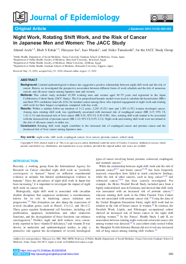 (PDF) Night Work, Rotating Shift Work, and the Risk of Cancer in ...