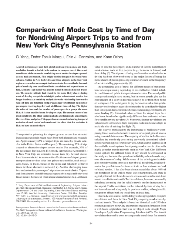 (PDF) Comparison of Mode Cost by Time of Day for Nondriving Airport ...