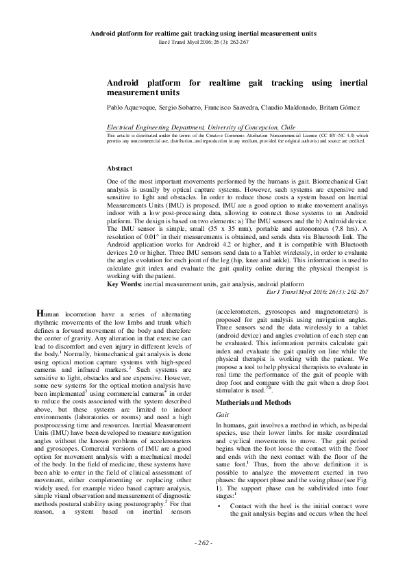 (PDF) Android platform for realtime gait tracking using inertial measurement units | Francisco ...