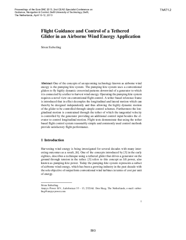 (PDF) Flight Guidance and Control of a Tethered Glider in an Airborne ...