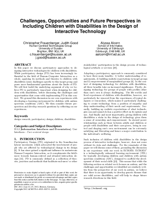 (PDF) Challenges, opportunities and future perspectives in including ...