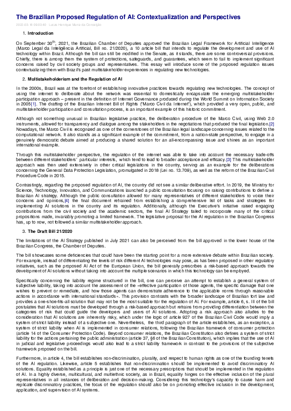 (PDF) The Brazilian Proposed Regulation of AI: Contextualization and ...