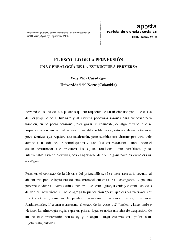 (PDF) El Escollo De La Perversión Una Genealogía De La Estructura Perversa