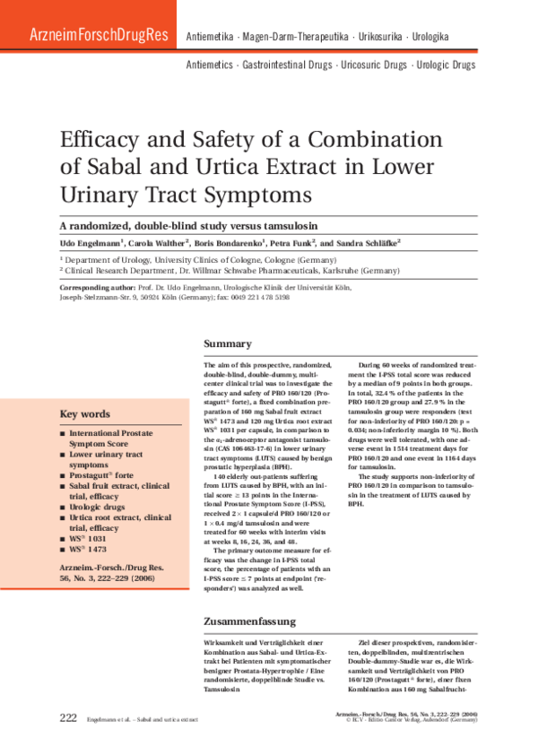(PDF) Efficacy and Safety of a Combination of Sabal and Urtica Extract in Lower Urinary Tract ...