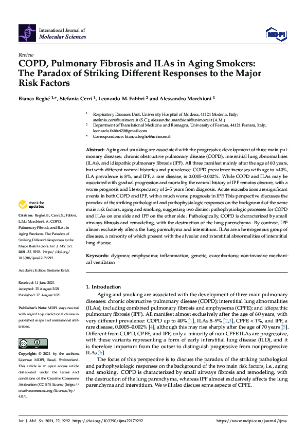 (PDF) COPD, Pulmonary Fibrosis and ILAs in Aging Smokers: The Paradox ...