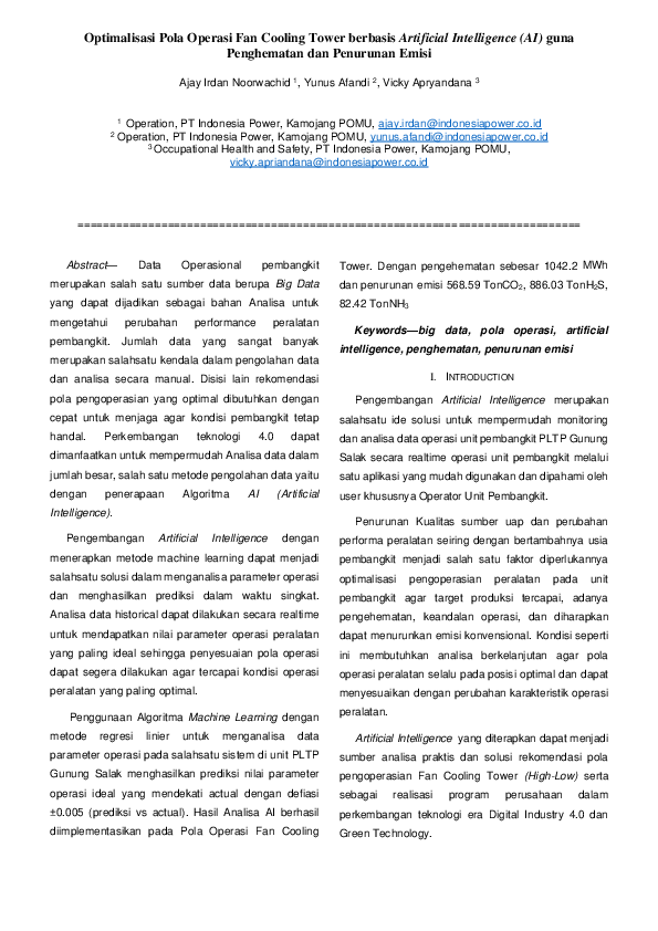 (PDF) Optimalisasi Pola Operasi Fan Cooling Tower berbasis Artificial ...