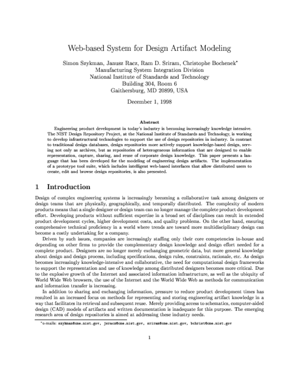 (PDF) A web-based system for design artifact modeling | Ram Sriram ...