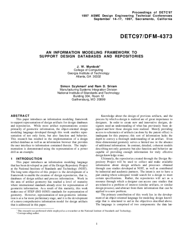 (PDF) An Information Modeling Framework to Support Design Databases and ...