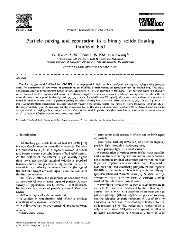 (PDF) Particle mixing and separation in a binary solids floating fluidized bed
