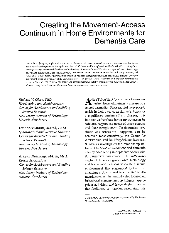 (PDF) Creating the Movement-Access Continuum in Home Environments for Dementia Care