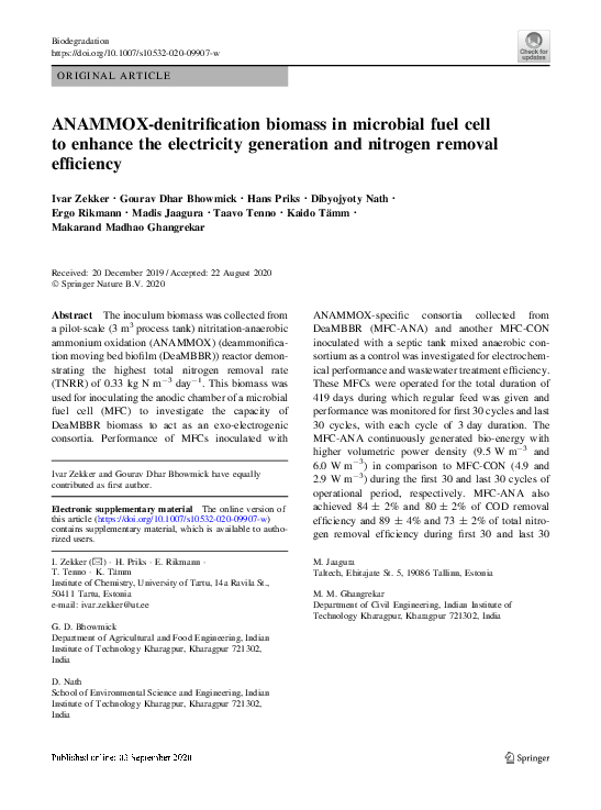 (PDF) ANAMMOX-denitrification biomass in microbial fuel cell to enhance ...
