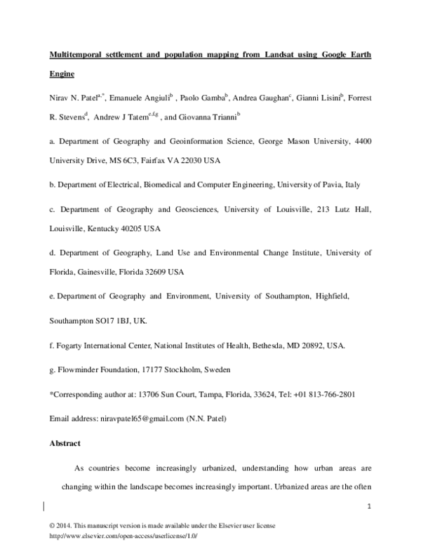 (PDF) Multitemporal settlement and population mapping from Landsat using Google Earth Engine
