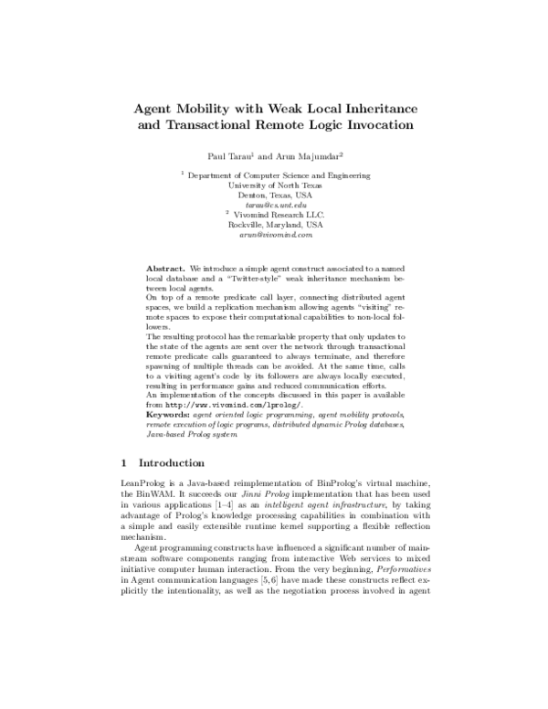 (PDF) Agent Mobility with Weak Local Inheritance and Transactional ...