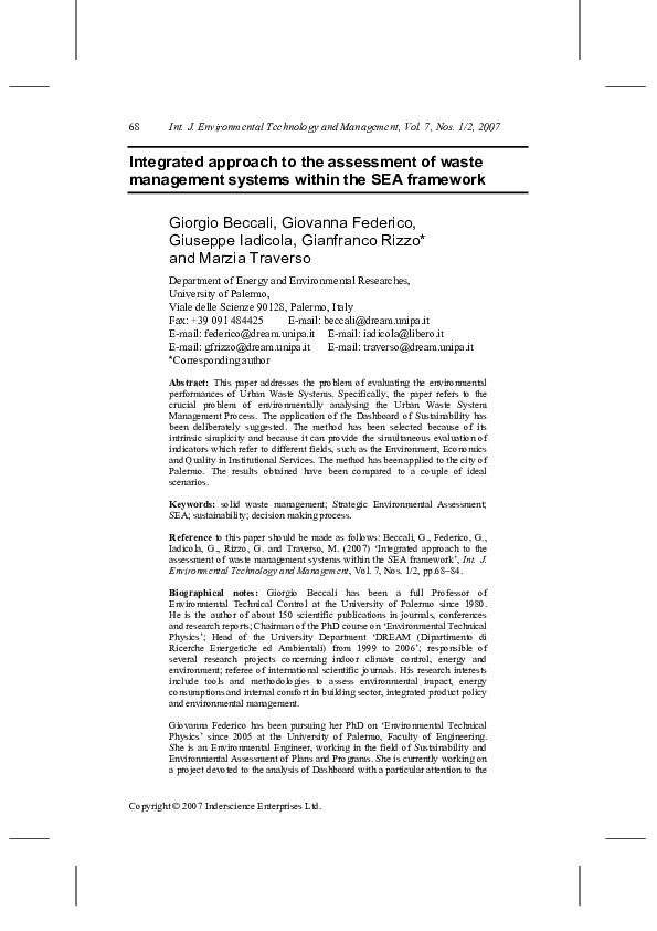 (PDF) Integrated approach to the assessment of waste management systems ...